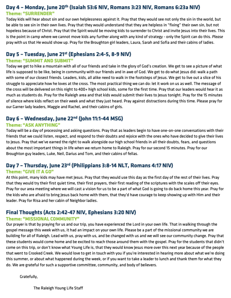 A Daily Prayer Guide for Summer Camp · The Young Life Leader Blog